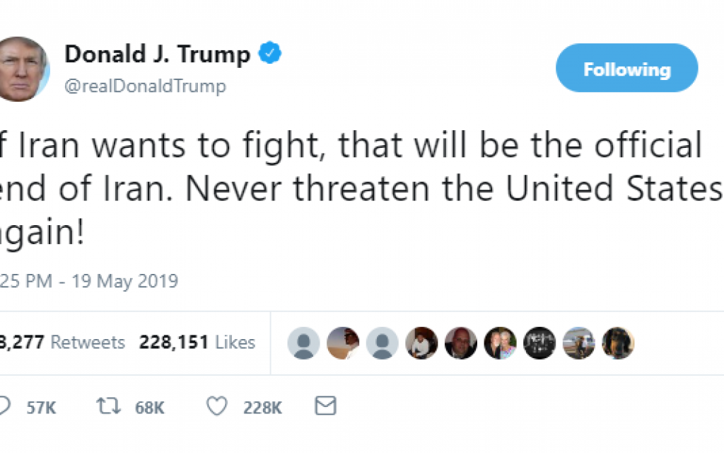 Trump: 'If Iran wants to fight, that will be the official end of Iran ...