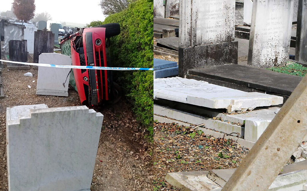 Car crashes into Bushey Cemetery damaging nine graves - Jewish News