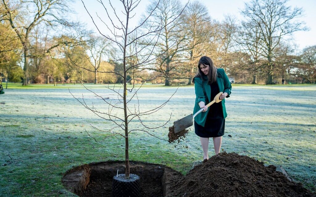 Israeli envoy marks Tu Bishvat by planting tree at Kew - Jewish News