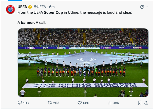 'STOP KILLING CHILDREN' banner displayed ON pitch ahead of Spurs ...